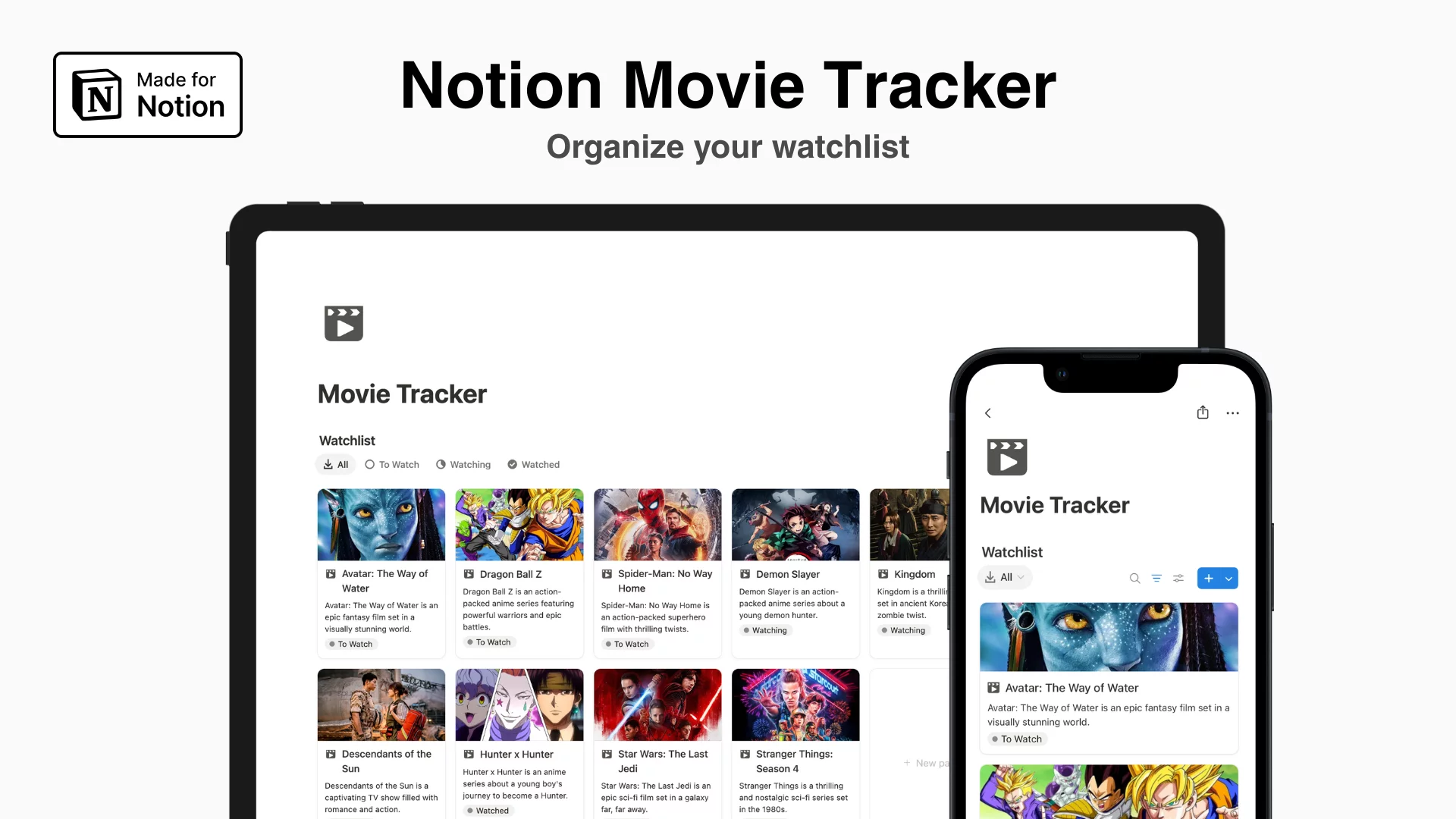 Notion Movie Tracker - Persönlich Vorlage
